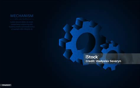 메커니즘 낮은 폴리 디자인 톱니 바퀴 와이어 프레임 메쉬 어두운 파란색 배경에 포인트와 선으로 만든 다각형 벡터 그림 개념에 대한 스톡 벡터 아트 및 기타 이미지 Istock