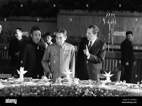 President Richard Nixon Gesture As He Talks To Chou En Lai Chinas