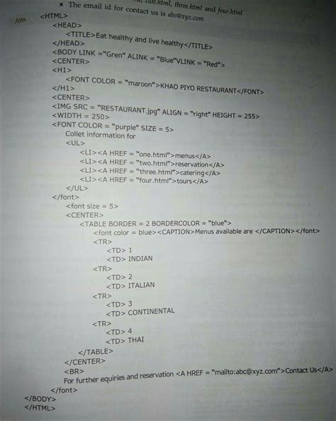 write html code to generate the following output