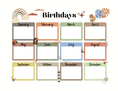 Printable Monthly Birthday Templates Birthday Calendar Template