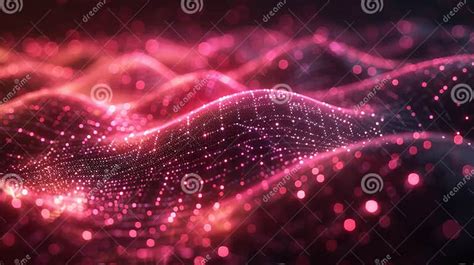Futuristic Digital Landscape With Glowing Neon Lights And Abstract Wave Patterns Stock