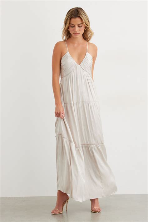 Satin Tiered Maxi Dress Brown Dynamite