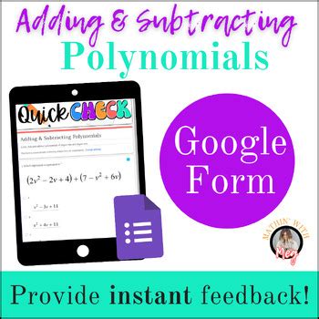 Adding And Subtracting Polynomials Quiz Google Forms Algebra