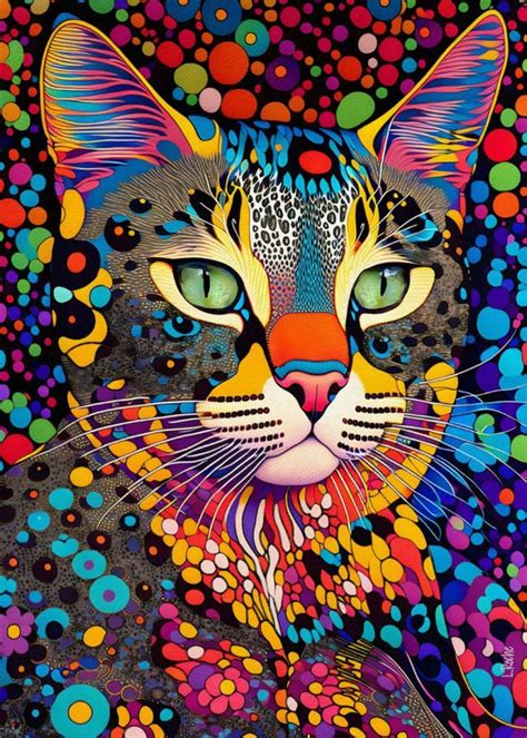Beautiful Cat Art With Multicolored Spots