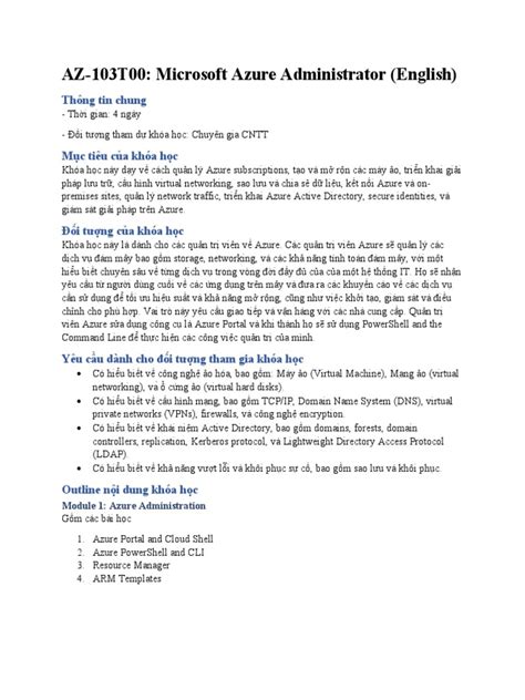 Các Khóa Học Về Azure Dành Cho Administrator Pdf