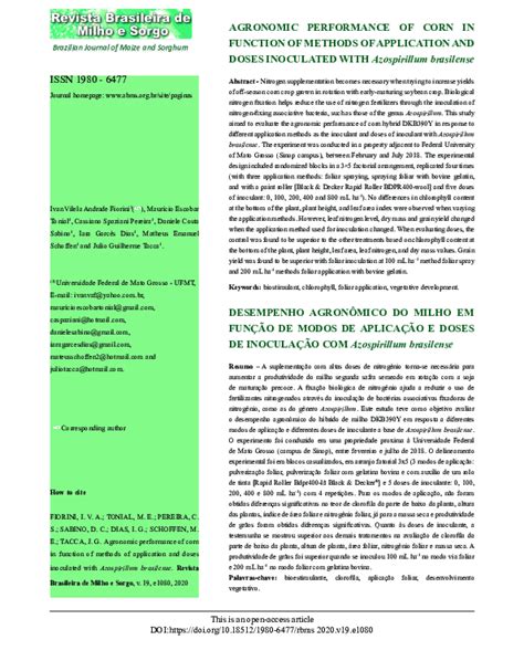 Pdf Agronomic Performance Of Corn In Function Of Methods Of