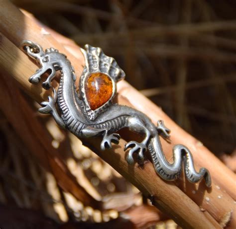Large Realistic Chinese Dragon Pendant Made Of Natural Baltic Amber