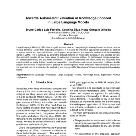 Towards Automated Evaluation Of Knowledge Encoded In Large Language Models Acl Anthology