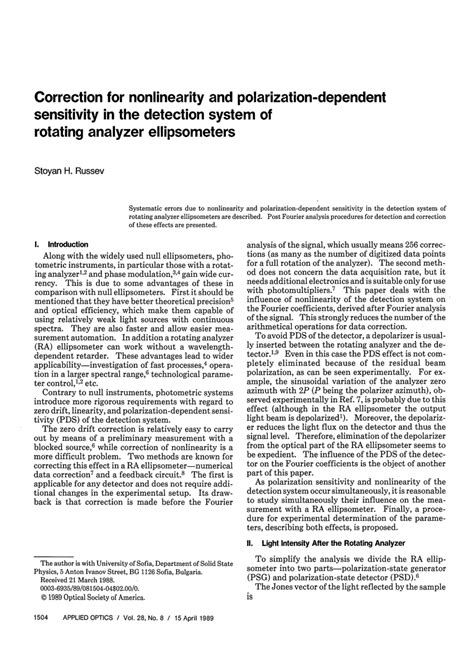 Pdf Correction For Nonlinearity And Polarization Dependent Sensitivity In The Detection System
