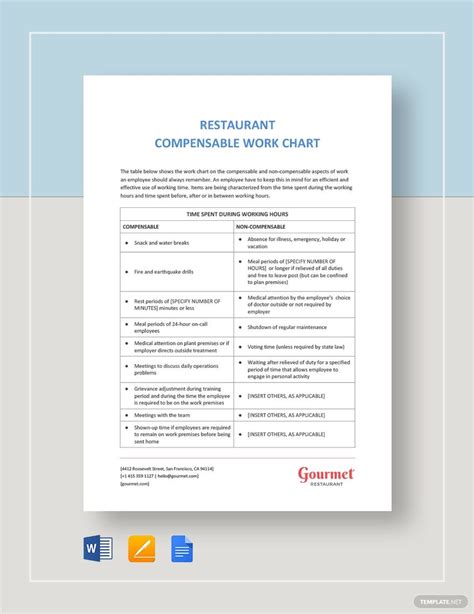 Restaurant Side Work Chart Template