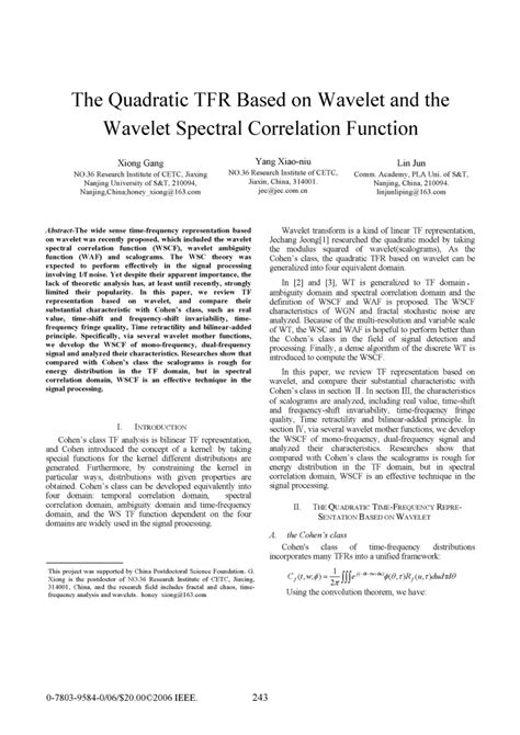 Pdf The Quadratic Tfr Based On Wavelet And The Wavelet Spectral