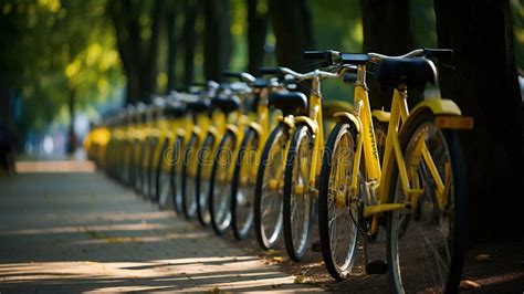Generative Ai Bike Sharing System Many Yellow City Bikes Parked