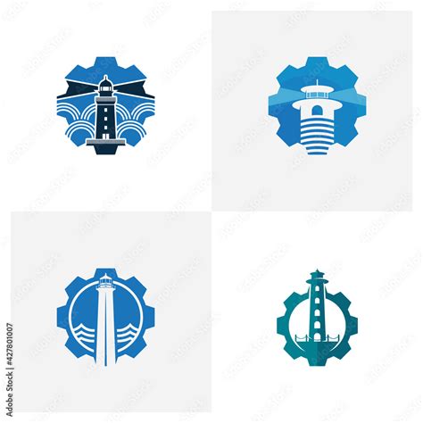Set Of Gear Mercusuar Logo Design Vector Illustration Creative Mercusuar Logo Design Concept