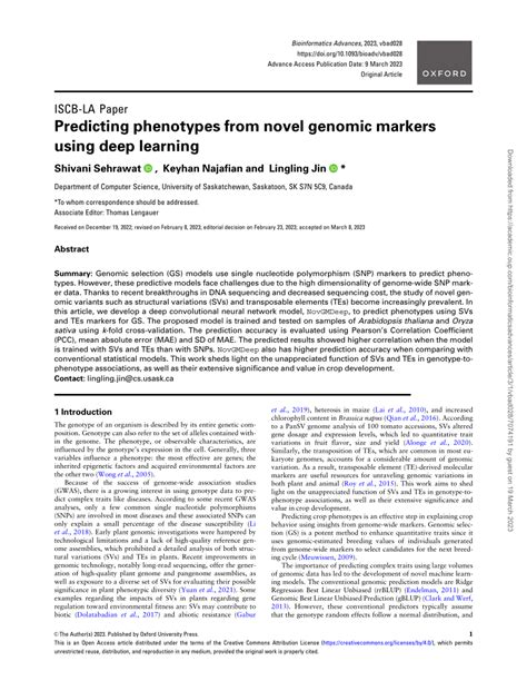 Pdf Predicting Phenotypes From Novel Genomic Markers Using Deep Learning