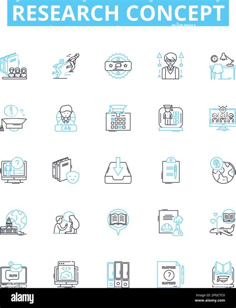 Research Concept Vector Line Icons Set Analysis Survey Experiment