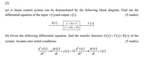 Solved A A Linear Control System Can Be Demonstrated Chegg