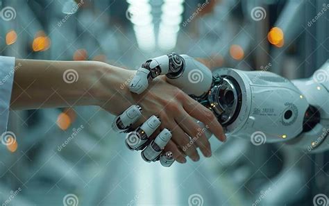 Robot And Human Shaking Hands The Concept Of Human Interaction With