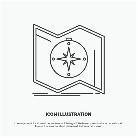 Direction Explore Map Navigate Navigation Icon Line Vector Gray