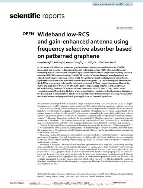 Pdf Wideband Low Rcs And Gain Enhanced Antenna Using Frequency Selective Absorber Based On