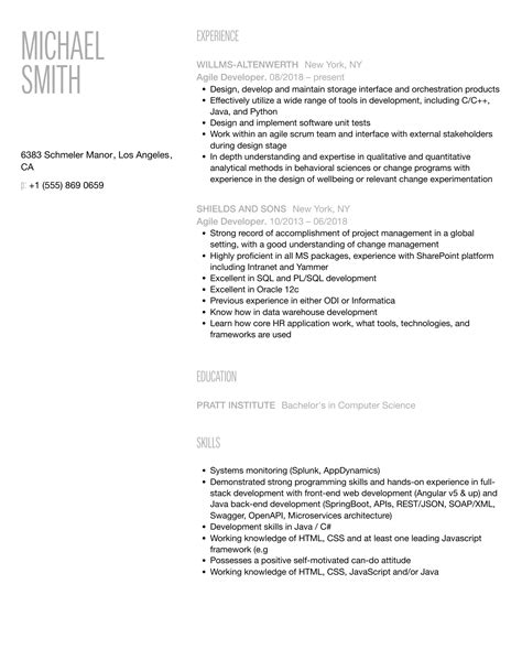 Agile Developer Resume Samples Velvet Jobs