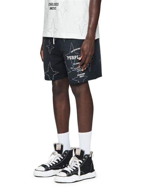 Purple Brand Sweatshort Stacked Crystal Stars Black P446 Fscb324