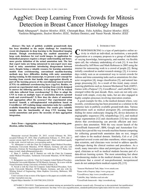 Pdf Aggnet Deep Learning From Crowds For Mitosis Detection In Breast Cancer Histology Images
