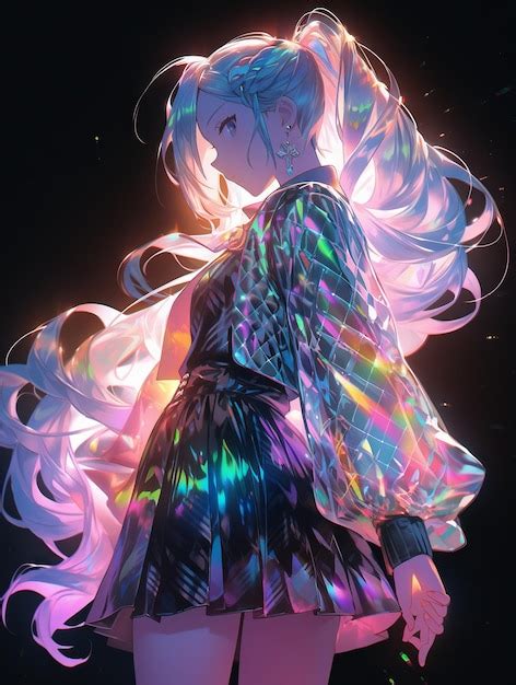 Vidrio Holográfico No Euclidiano Silueta De Hatsune Miku Vistiendo Ropa Brillante Foto Premium