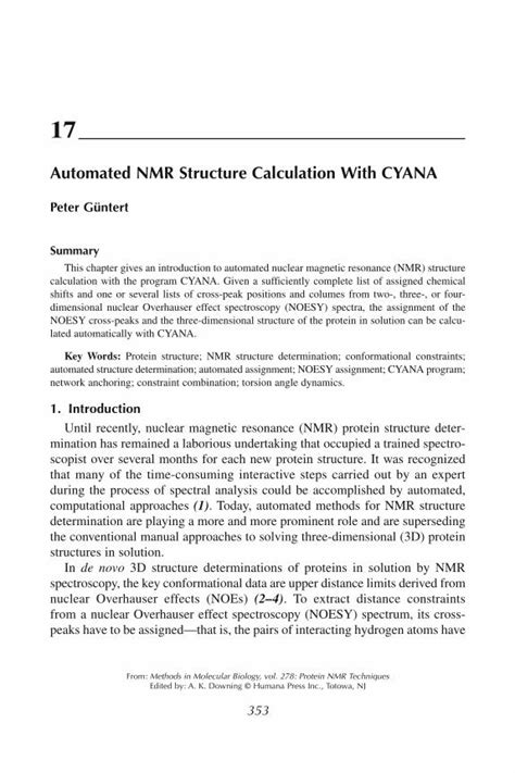 pdf protein nmr techniques volume 278 automated nmr structure