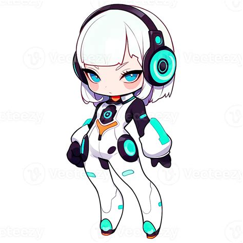 Chibi Futuristic Robot Girl Wearing A Headphones Ai Generative 33494370 Png