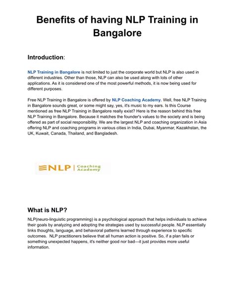 Ppt Benefits Of Having Nlp Training In Bangalore Powerpoint