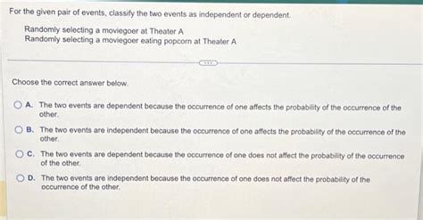 solved for the given pair of events classify the two events
