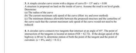 solved 3 a simple circular curve exists with a degree of