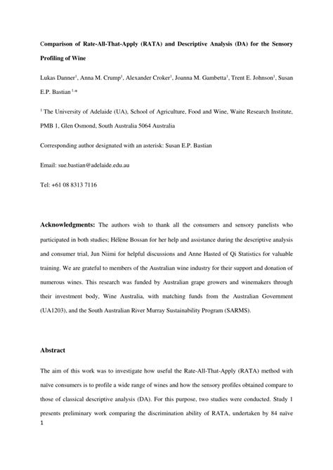 Pdf Comparison Of Rate All That Apply Rata And Descriptive Analysis Da For The Sensory