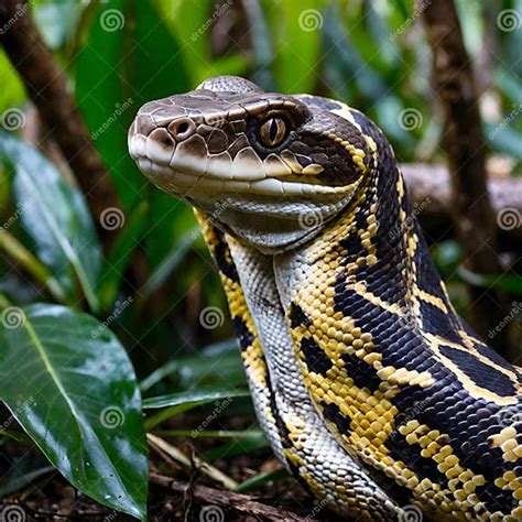 Jungle Predator At Work Python Constrictor Wrapping Its Prey With