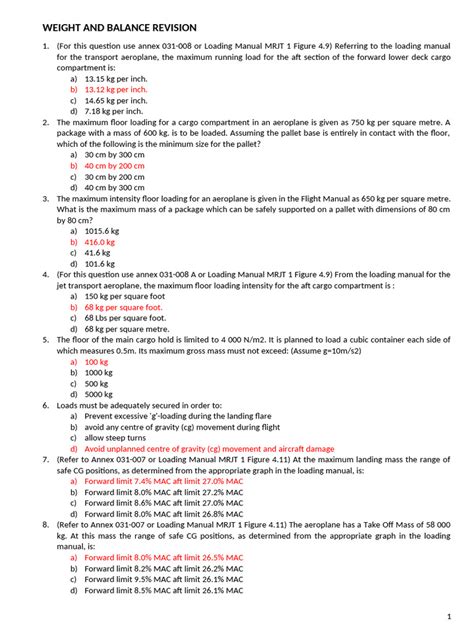 Weight And Balance Revision Pdf Aviation Aerospace Engineering