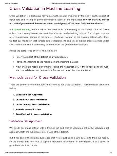 cross validation in machine learning javatpoint pdf cross