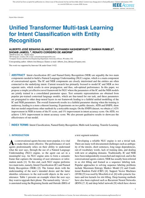 pdf unified transformer multi task learning for intent classification