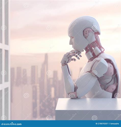 Robot Thinking Technology Science On Building Background Abstract Cute 3d Rendering Of Android