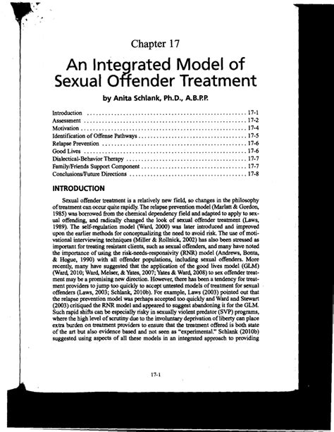 PDF An Integrated Model Of Sexual Offender Treatment