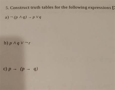 Solved 5 Construct Truth Tables For The Following