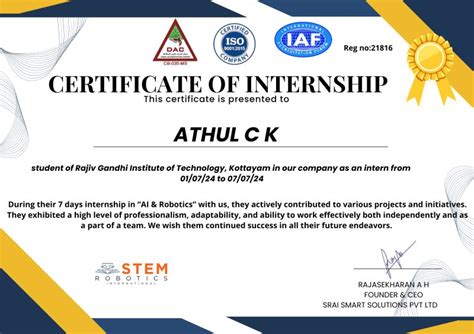 Athul C K On Linkedin I Have Completed An Online Internship In Ai And Robotics During 010724 To