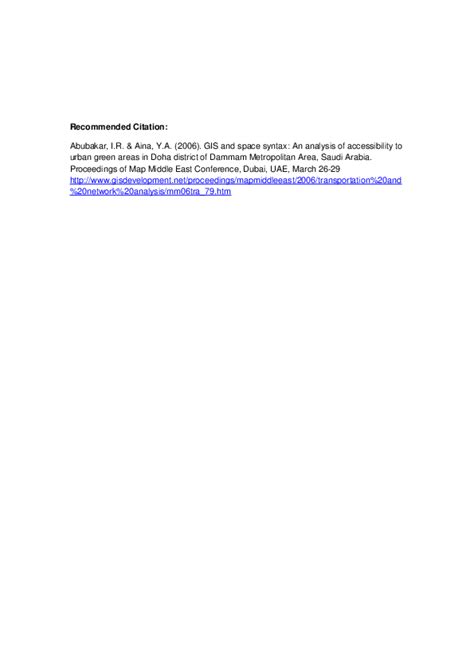 Pdf Gis And Space Syntax An Analysis Of Accessibility To Urban Green