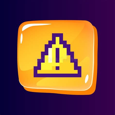 warning glossy ui button with pixelated color icon stock vector