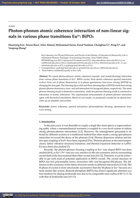 Pdf Photon Phonon Atomic Coherence Interaction Of Non Linear Signals In Various Phase