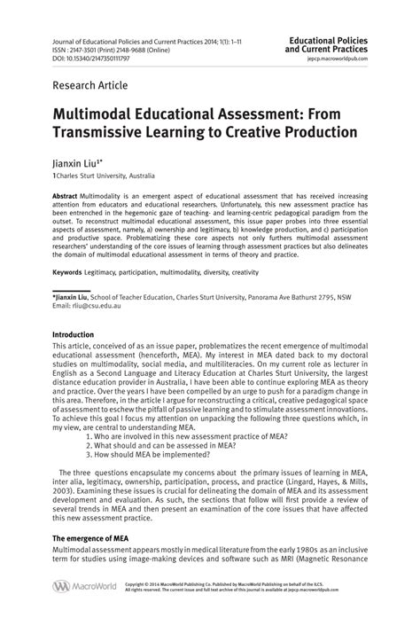 Pdf Multimodal Educational Assessment From Transmissive Learning To Creative Production