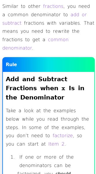 fractions and factorization of variable expressions