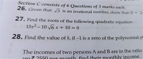 Section C Consists Of 6 Questions Of 3 Marks Each 26 Given That 3 Is A