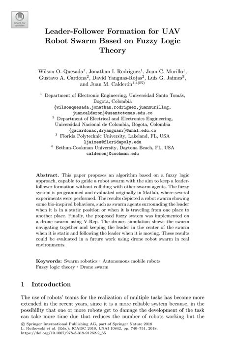 Solution Leader Follower Formation For Uav Robot Swarm Based On Fuzzy