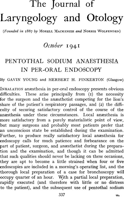 Pentothal Sodium Anaesthesia In Per Oral Endoscopy The Journal Of