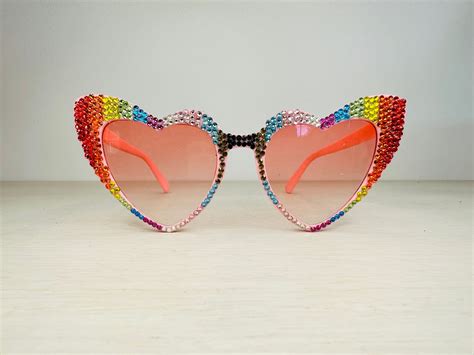 Over The Rainbow Pride Heart Sunglasses Etsy Heart Sunglasses